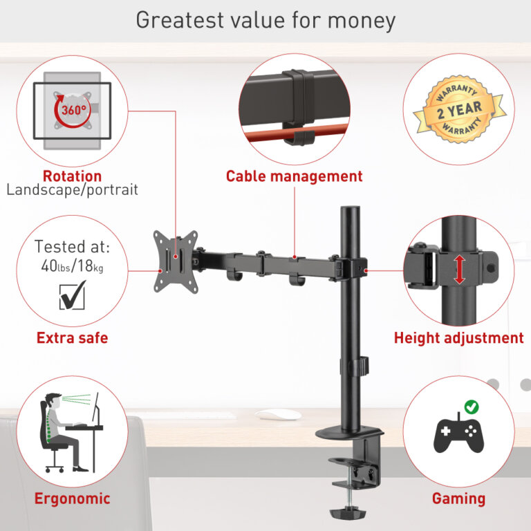 Barkan 13" - 32" Flat / Curved Monitor Desk Mount, Full Motion ...